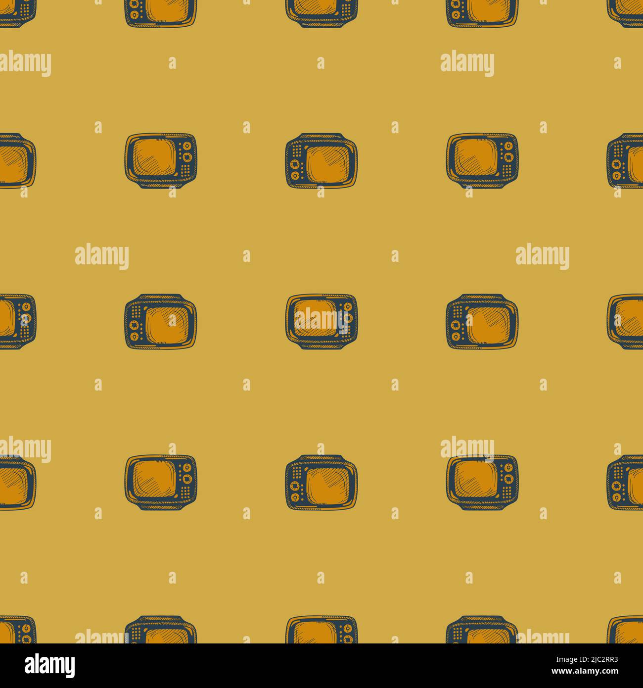 Retro TV engraved seamless pattern. Vintage television background in ...