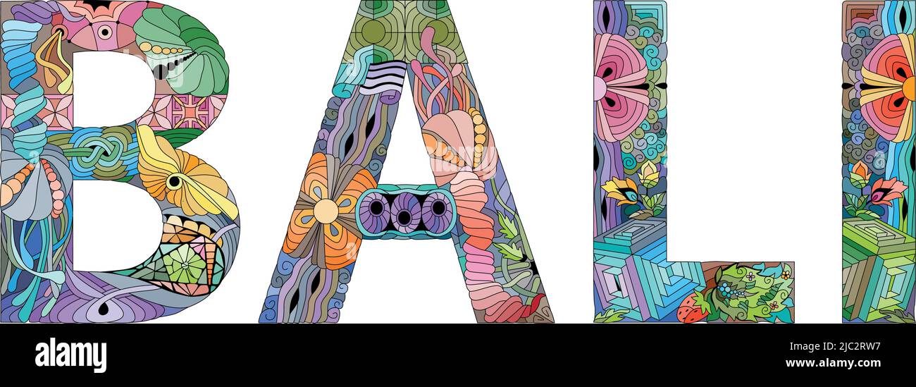 Hand-painted art design. Hand drawn illustration word BALI for t-shirt ...