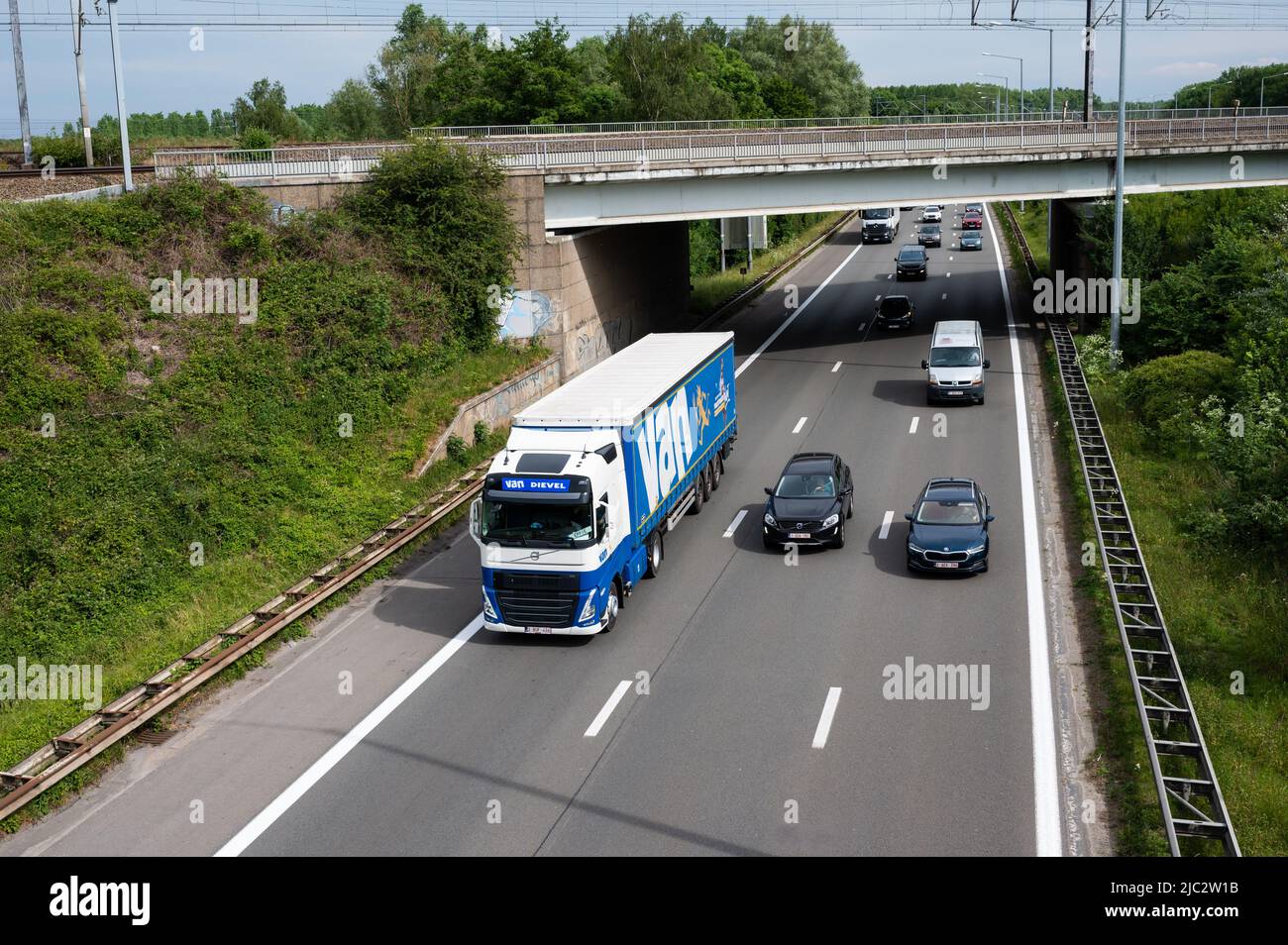 Mechelen, Antwerp Province, Belgium - 06 04 2022 - The E19 highway with ...