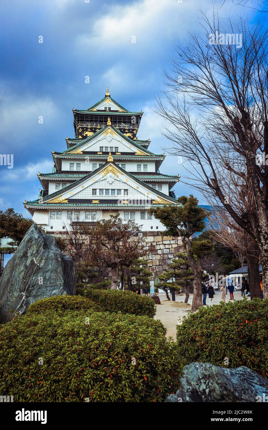 View to the Sunset Japanese Osaka Castle under Blue Sky and Trees Stock ...