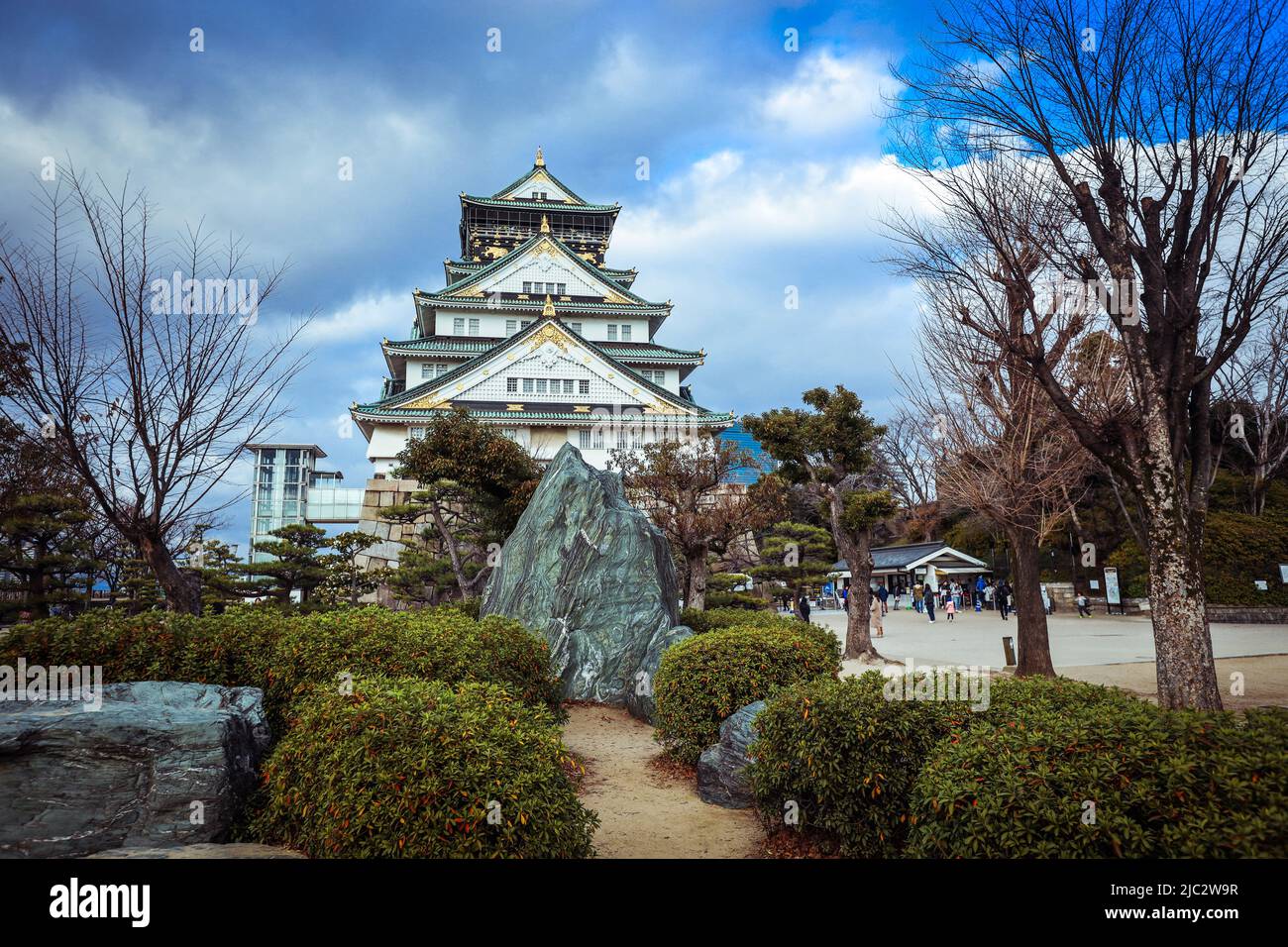 View to the Sunset Japanese Osaka Castle under Blue Sky and Trees Stock ...