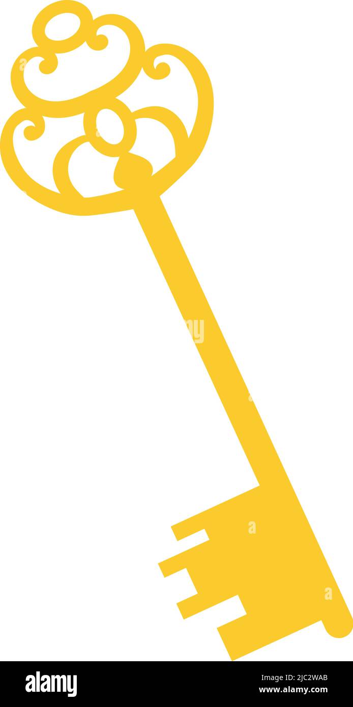 Golden key icon. Vintage ornate lock opener isolated on white ...