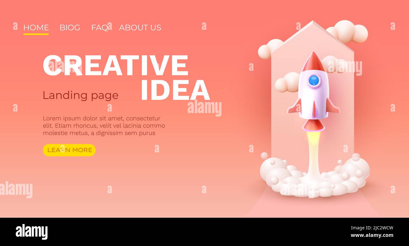 Creative idea landing page, rocket space banner. Vector illustration ...