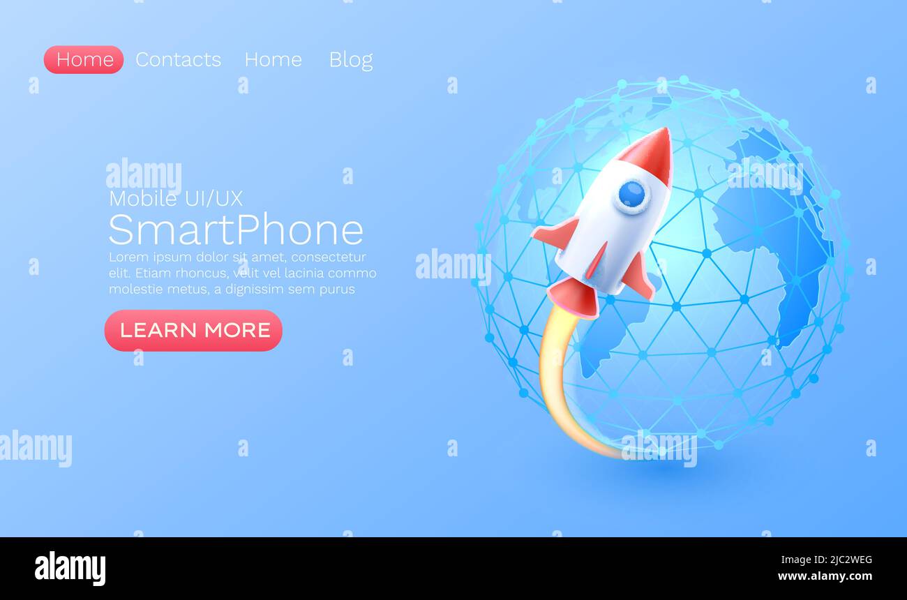 Creative idea landing page, rocket space banner. Vector illustration ...