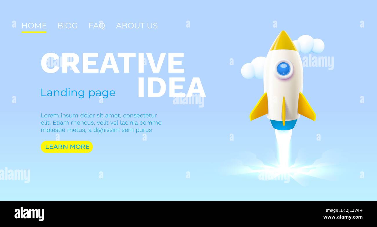 Creative idea landing page, rocket space banner. Vector illustration ...