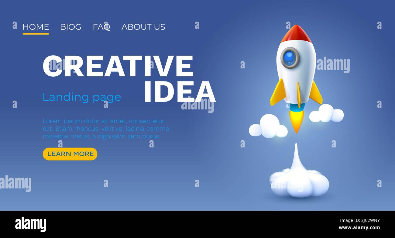Creative idea landing page, rocket space banner. Vector illustration ...