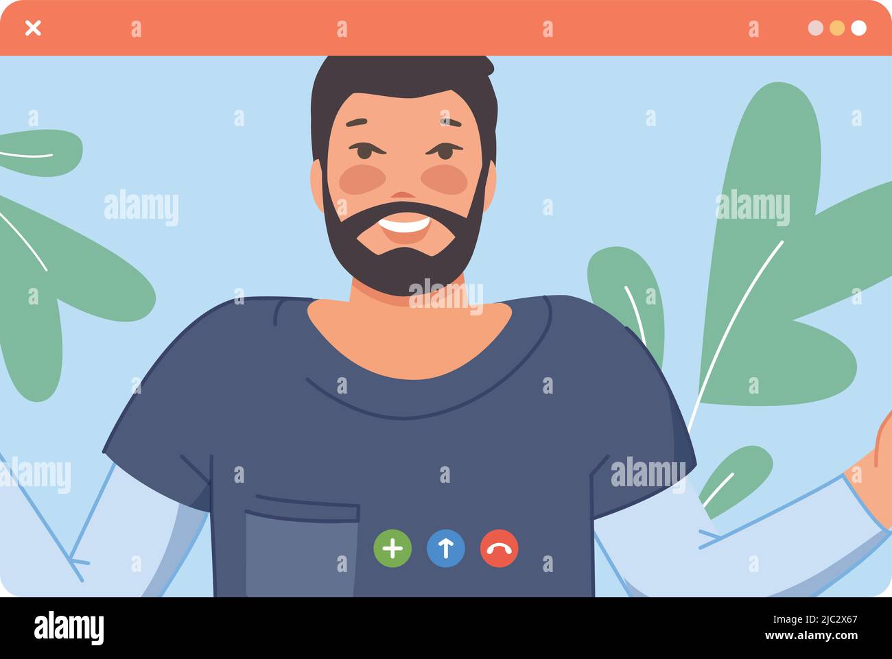 Video chat window with man outdoors. Happy person call isolated on ...