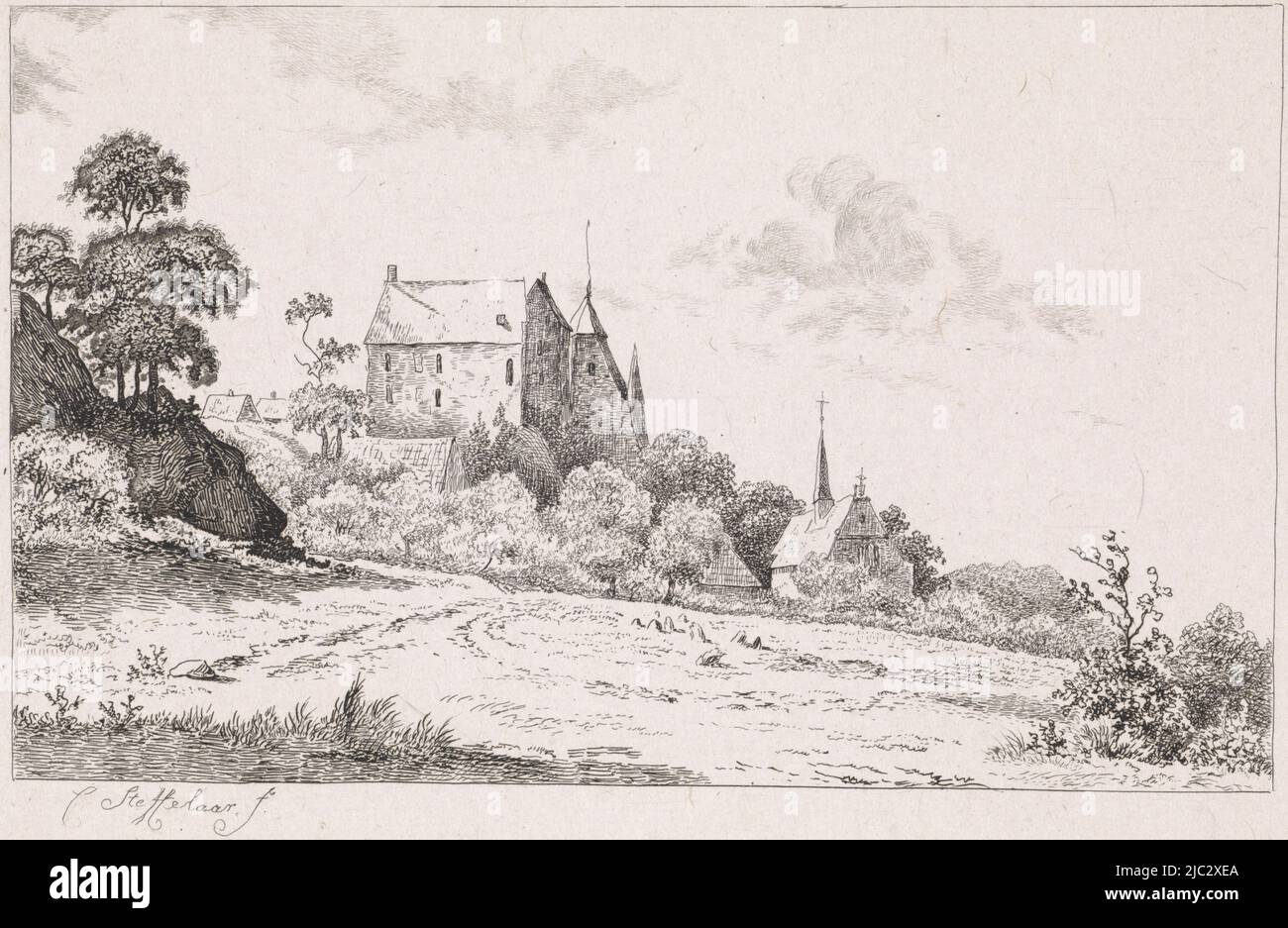 Landscape with a castle and a church, Castle Third suite (series title ...