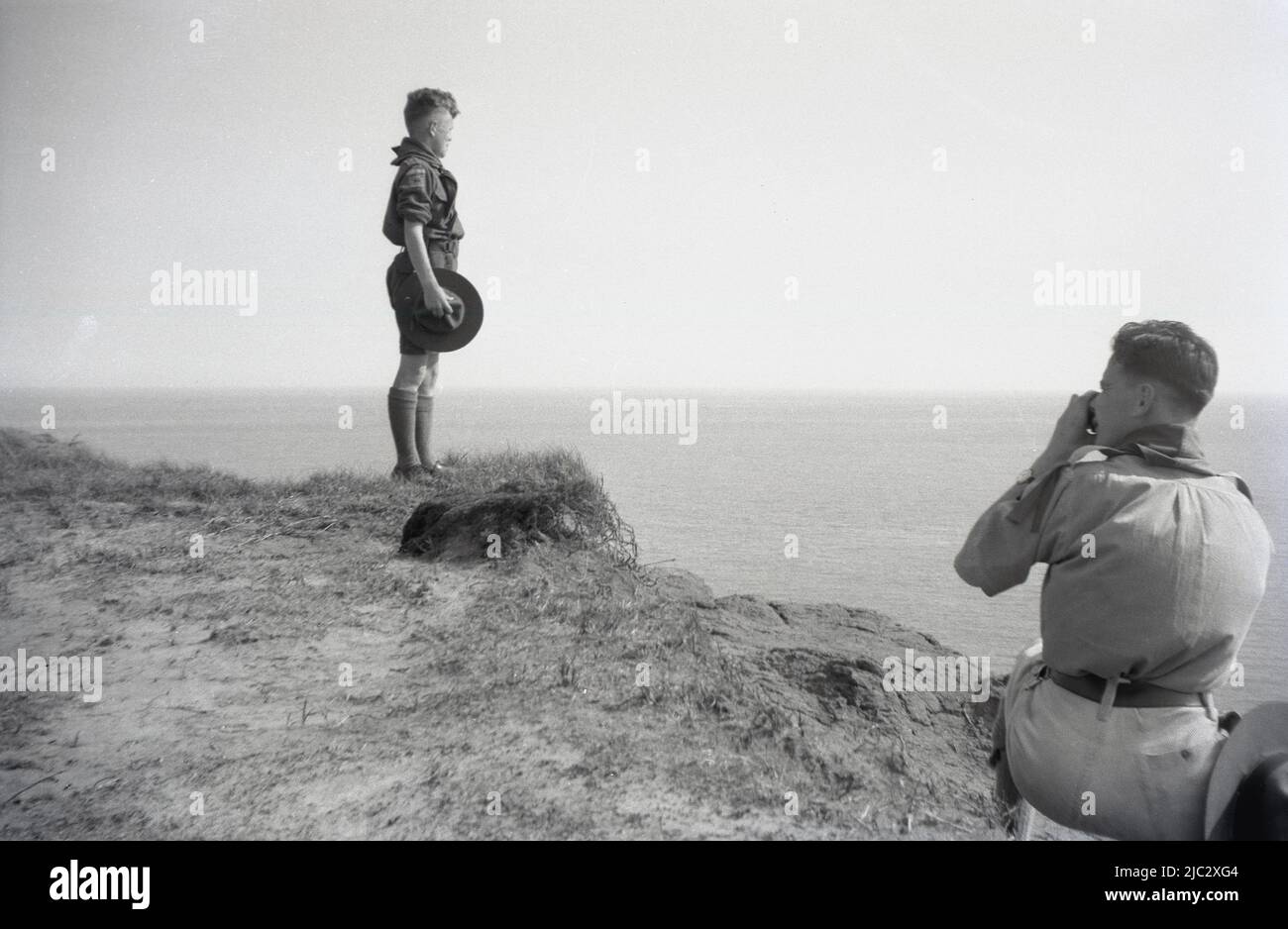 1938, historical, August, pre-war II and on the edge of a cliff top, a ...