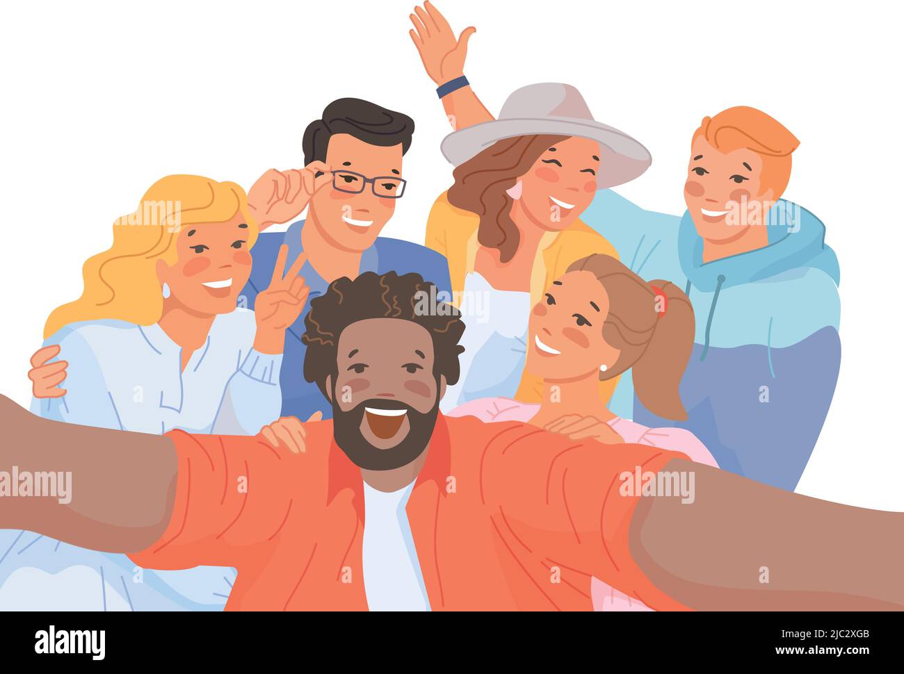 Friends having fun. Happy people memory photo isolated on white ...