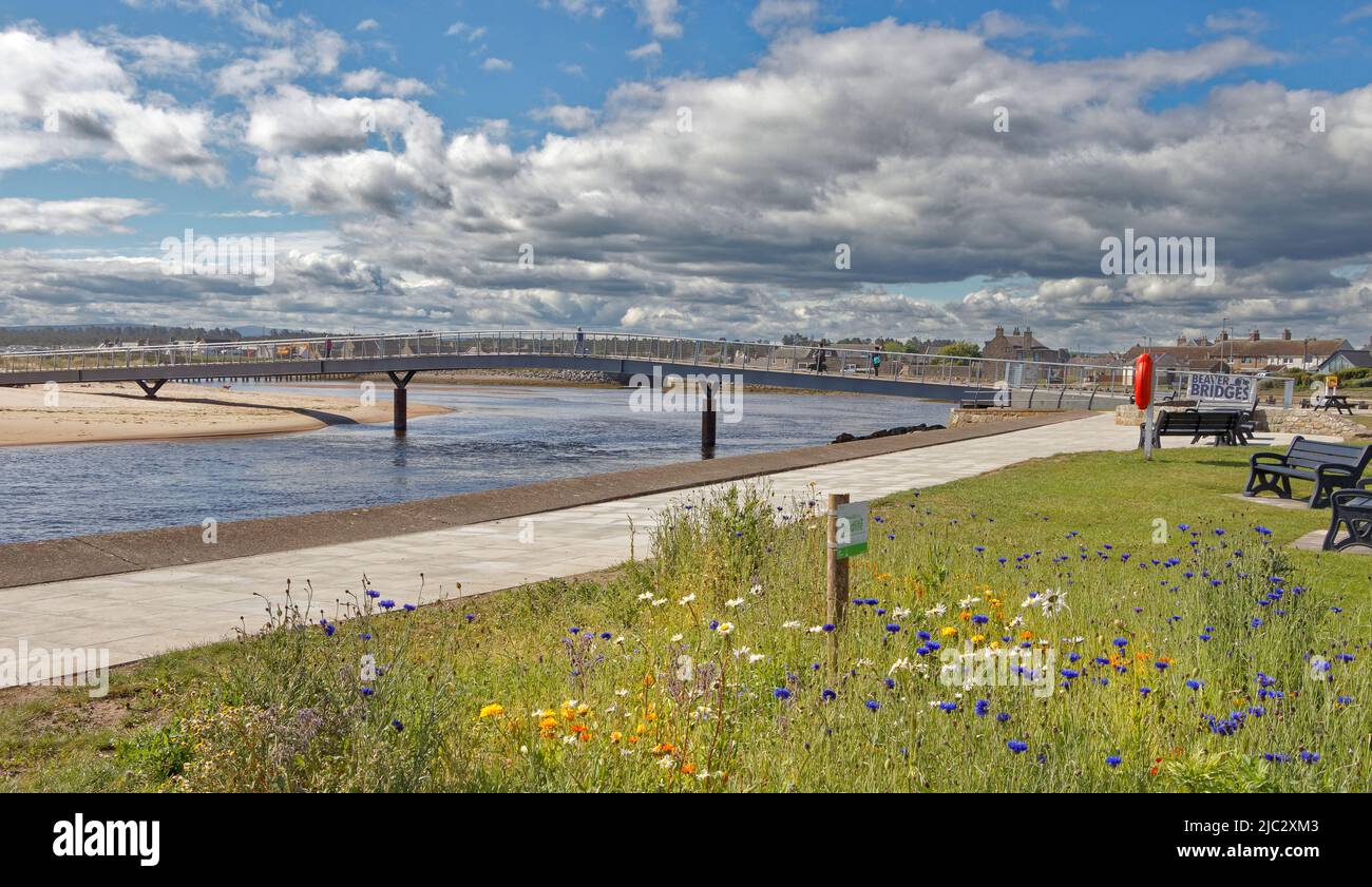 LOSSIEMOUTH MORAY SCOTLAND A NEW BRIDGE OVER THE RIVER LOSSIE AND ...
