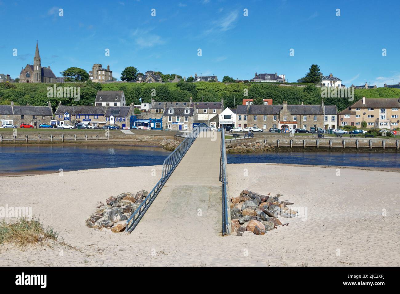 LOSSIEMOUTH MORAY SCOTLAND A NEW BRIDGE OVER THE RIVER LOSSIE FROM EAST ...