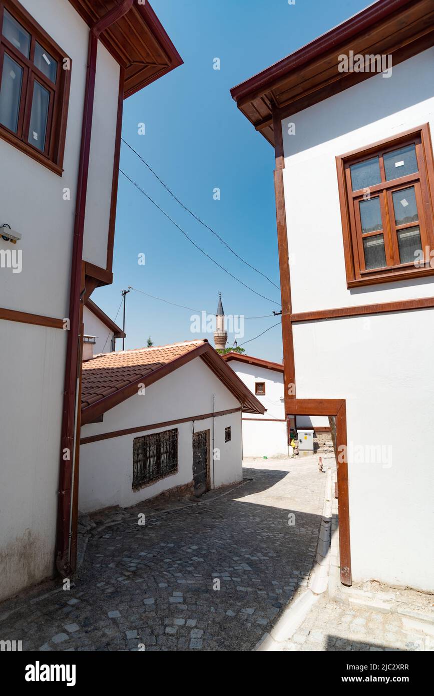 Restored old houses inside the city walls of Ankara castle, the old ...
