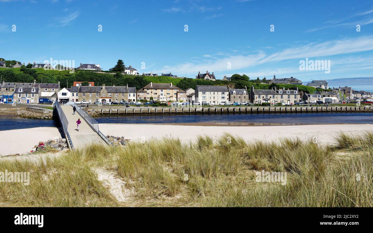 LOSSIEMOUTH MORAY SCOTLAND MARRAM GRASS AND THE NEW BRIDGE OVER THE ...