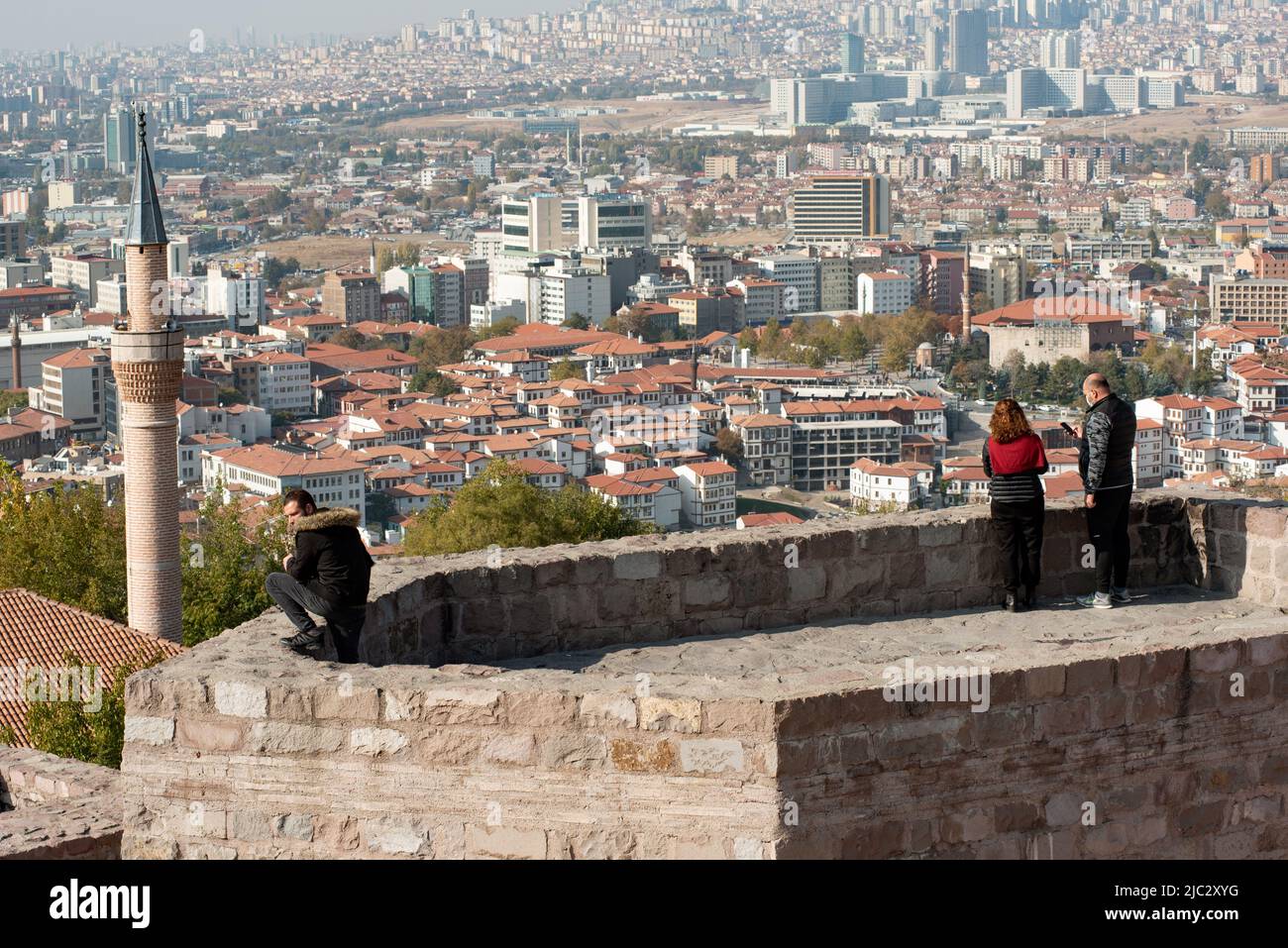 Visitors to Ankara castle enjoy a panoramic view of the modern Turkish ...