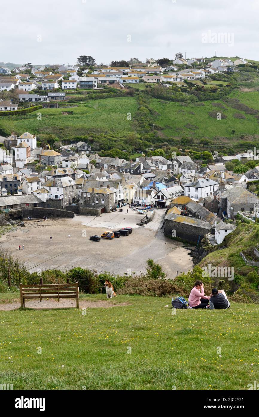 Port Issac Harbour taken from the cliff top Cornwall England uk Stock ...