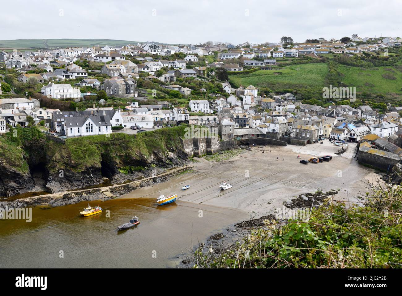 Port Issac Harbour taken from the cliff top Cornwall England uk Stock ...