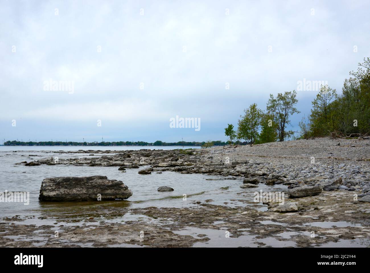 Lake Erie shore and beaches part of the Great Lakes. Freshwater lakes ...