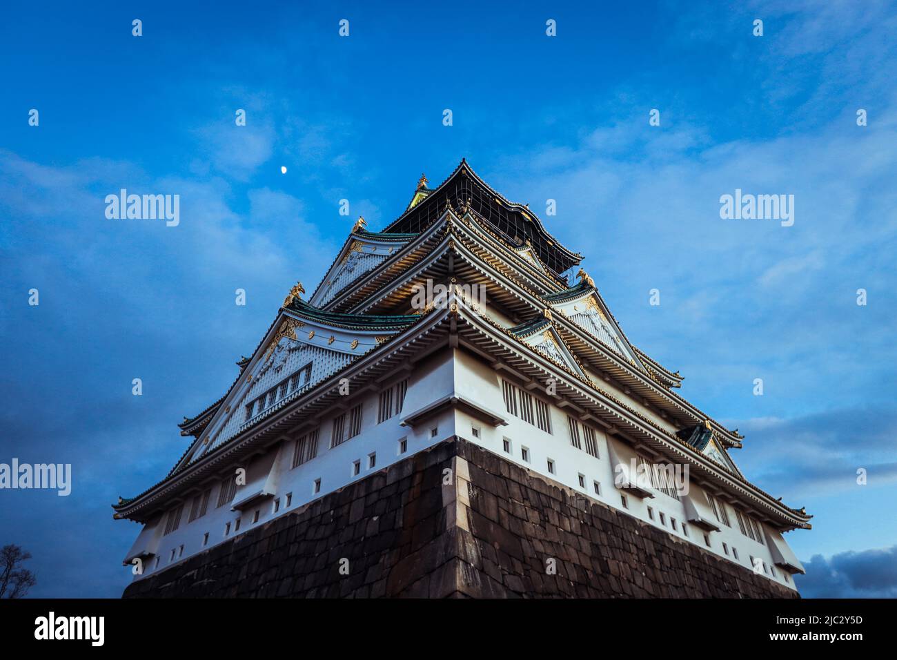 View to the Sunset Japanese Osaka Castle under Blue Sky and Trees Stock ...