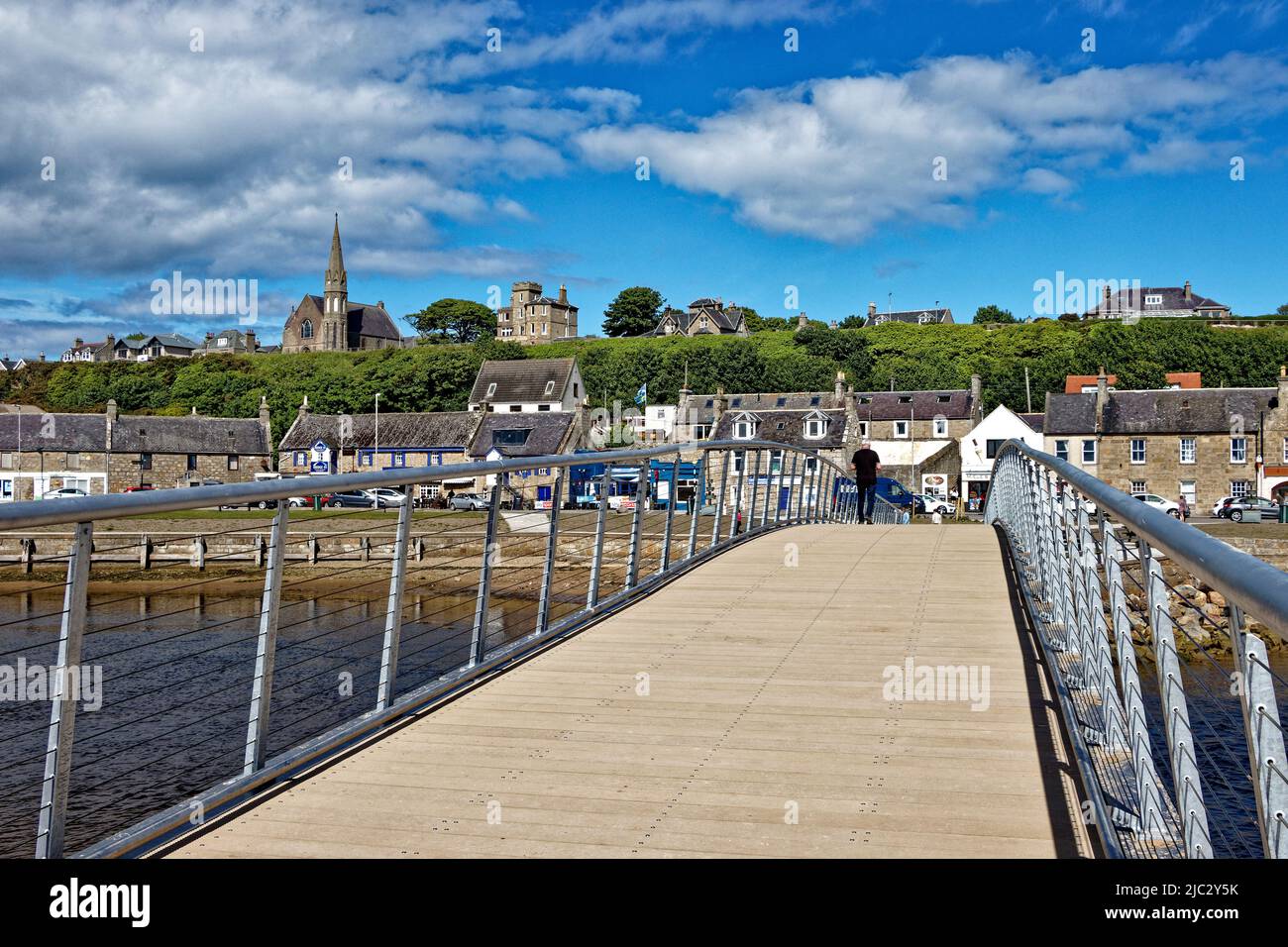 LOSSIEMOUTH MORAY SCOTLAND THE NEW BRIDGE OVER RIVER LOSSIE FROM EAST ...