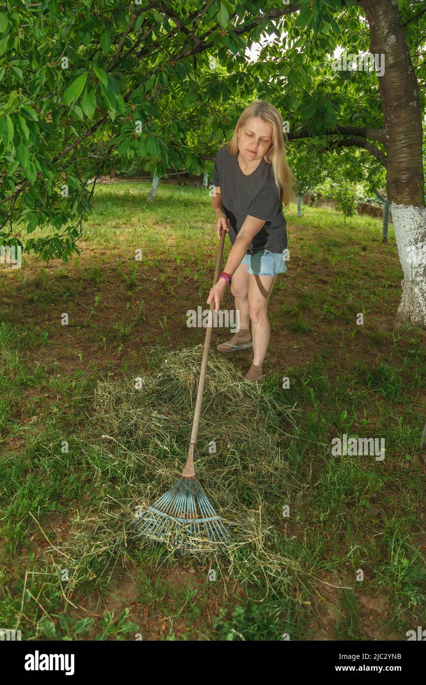 Girl with hay rake hi-res stock photography and images - Alamy