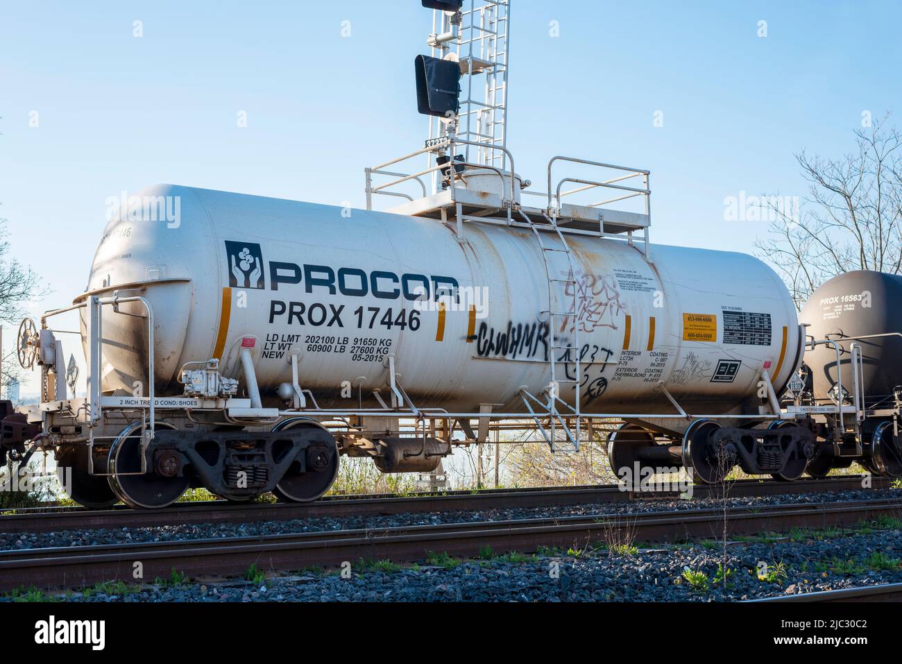 Procor rail tank cars. Railway shipping cars captured in Southwestern ...
