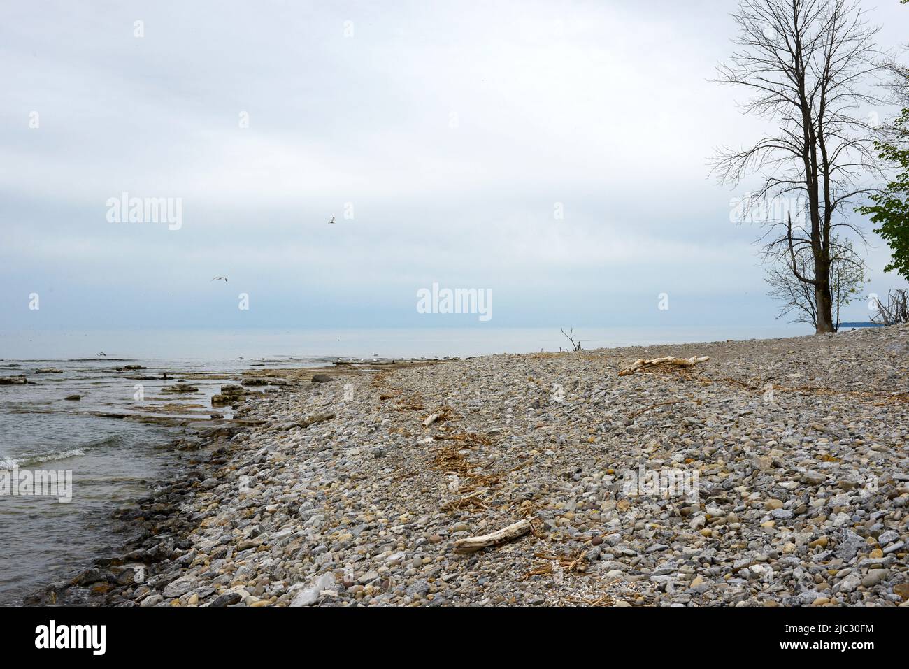 Lake Erie shore and beaches part of the Great Lakes. Freshwater lakes ...