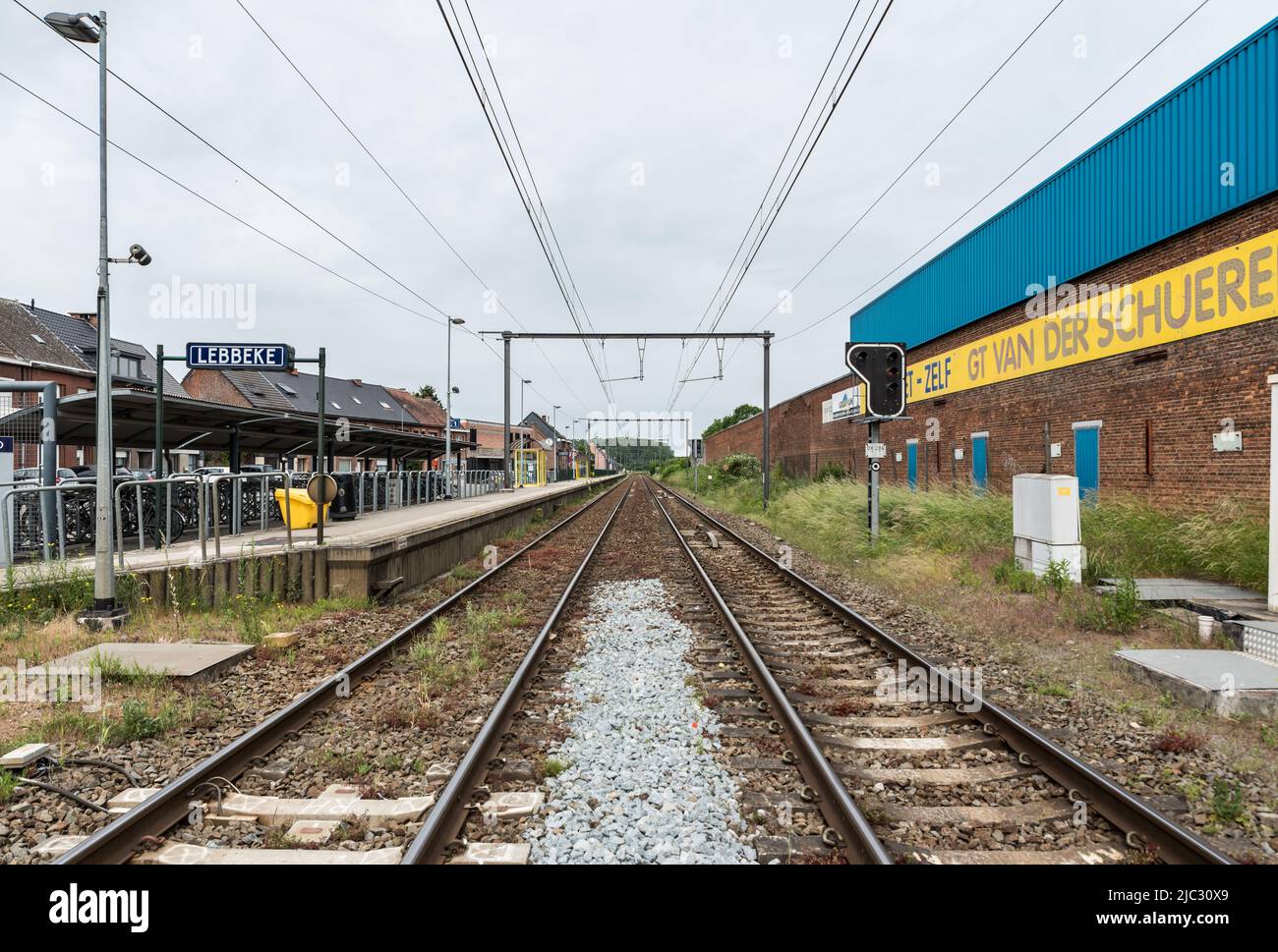 Lebbeke, Flanders - Belgium - 05 25 2020 Empty railway tracks and ...