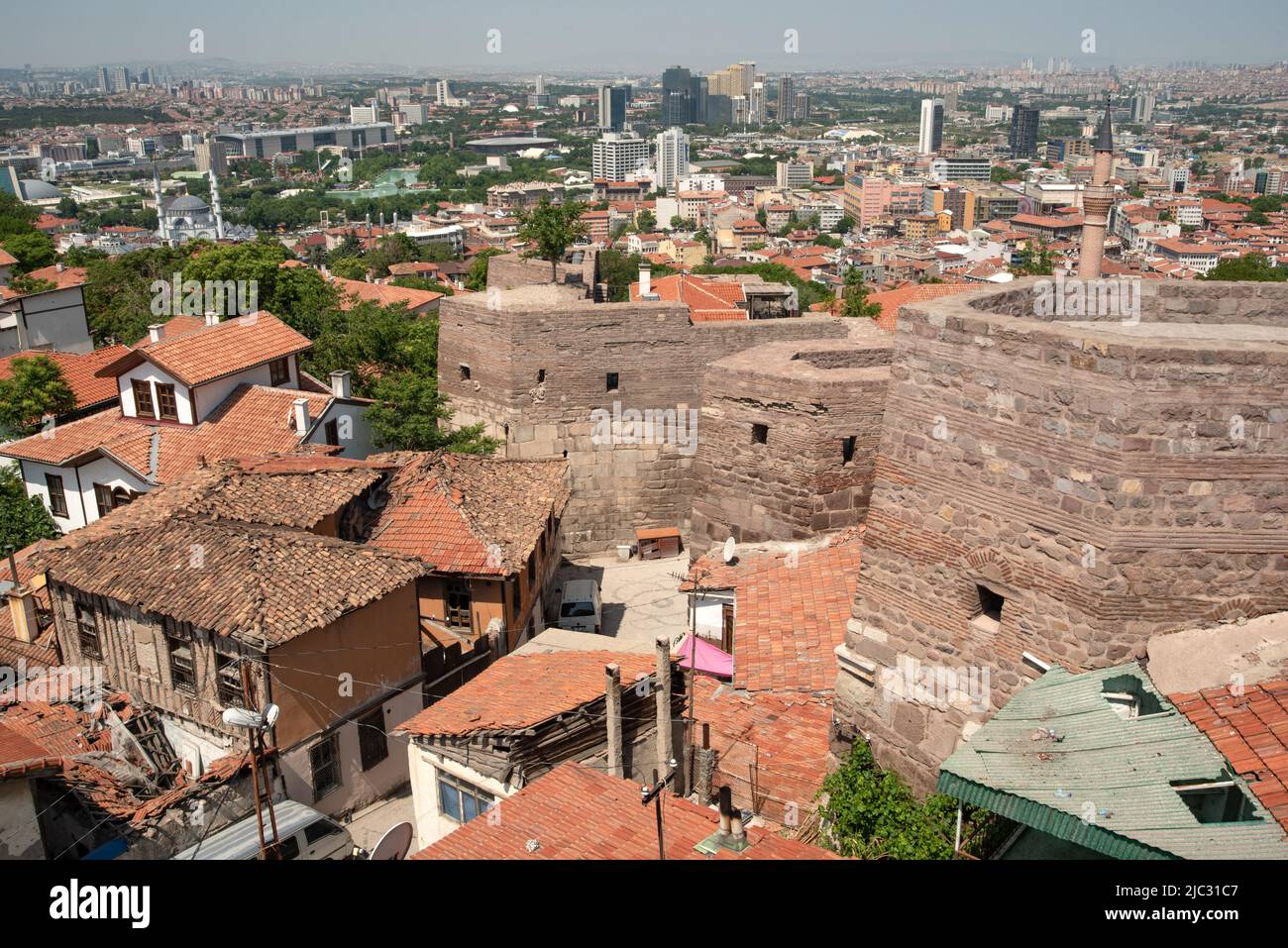 General view of old and modern houses from the ancient city walls of ...