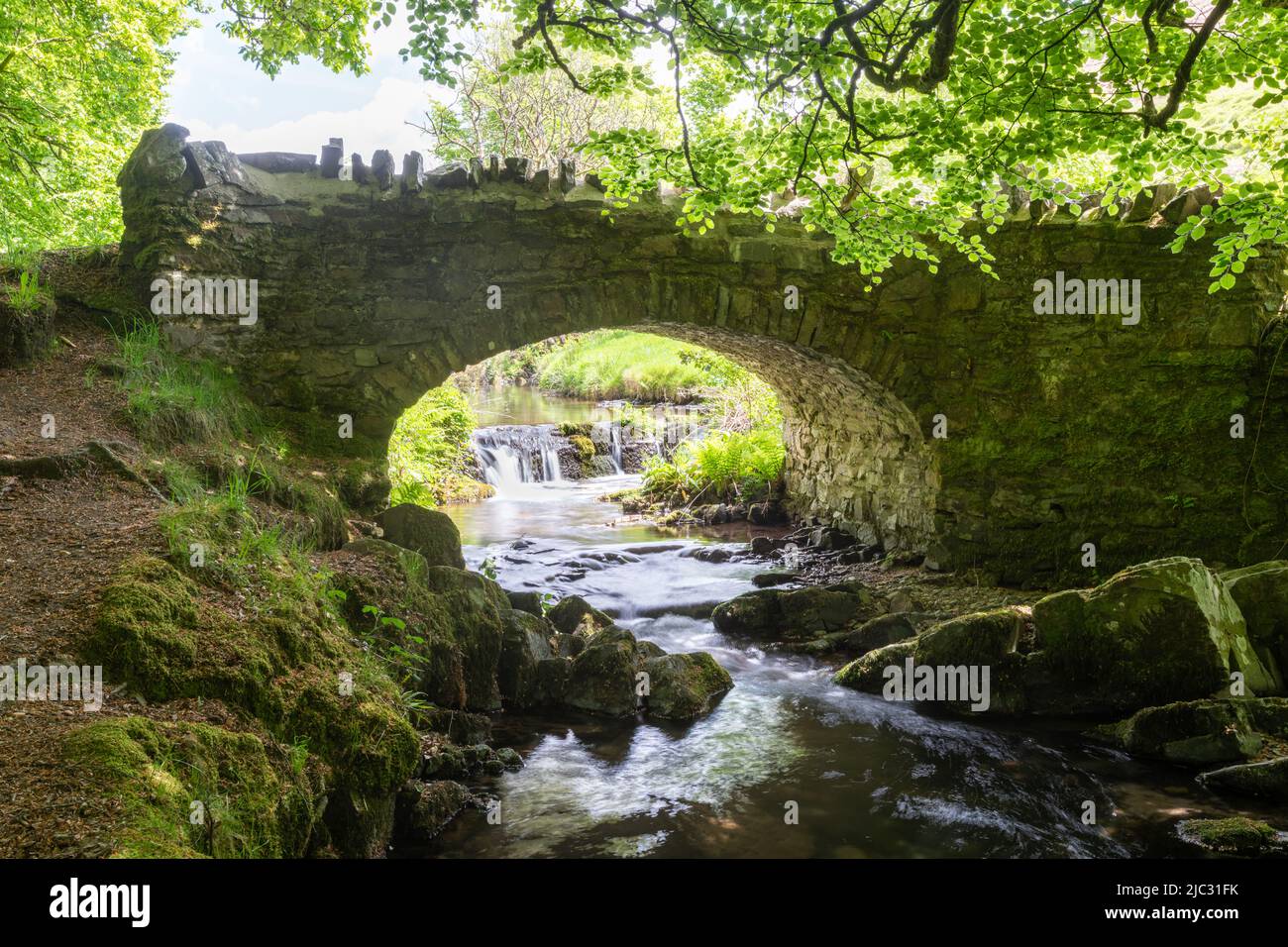 The Weir Water river flowing under Robbers Bridge in Exmoor National ...