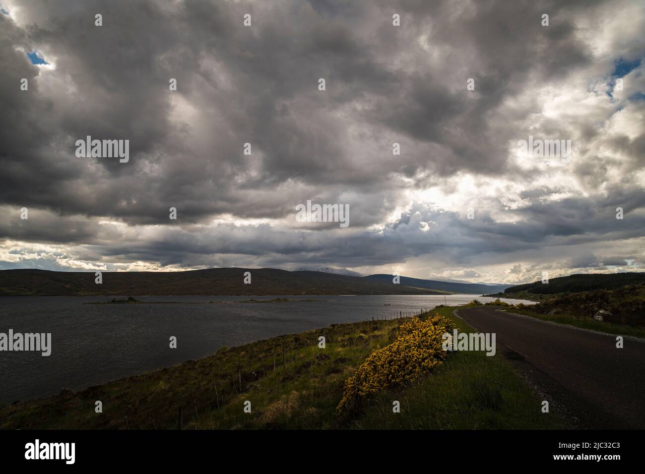 A gloomy summer HDR image of Loch Shin and the A838 fron Laxford bridge ...