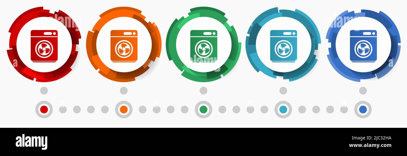Dryer machine, laundry concept vector icon set, flat design pointers ...