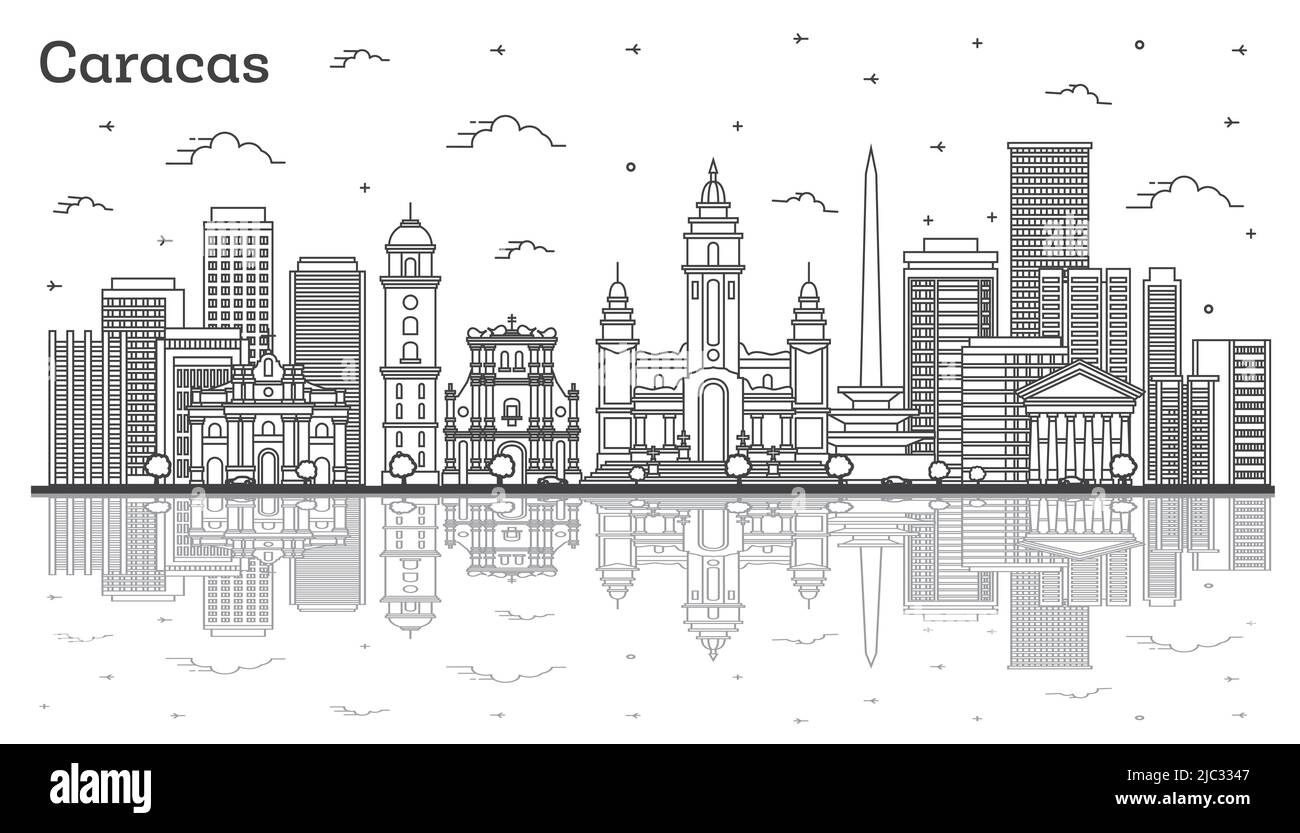 Outline Caracas Venezuela City Skyline with Modern and Historic ...