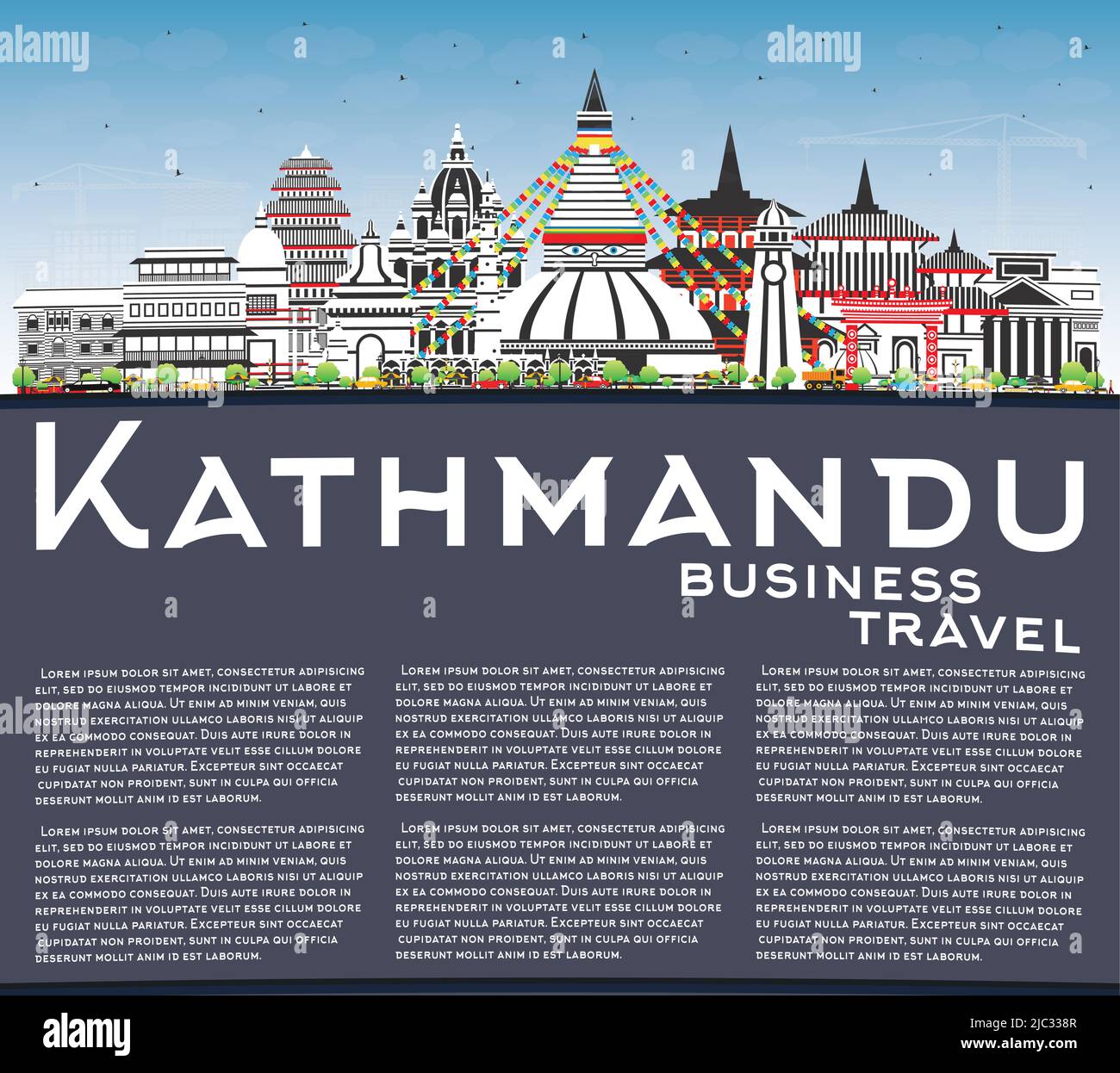 Kathmandu Nepal City Skyline with Color Buildings, Blue Sky and Copy ...