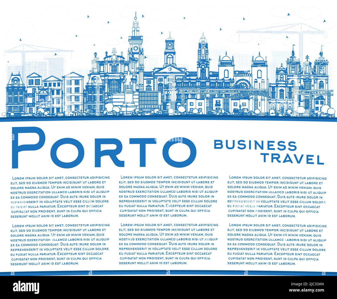 Outline Porto Portugal City Skyline with Blue Buildings and Copy Space ...