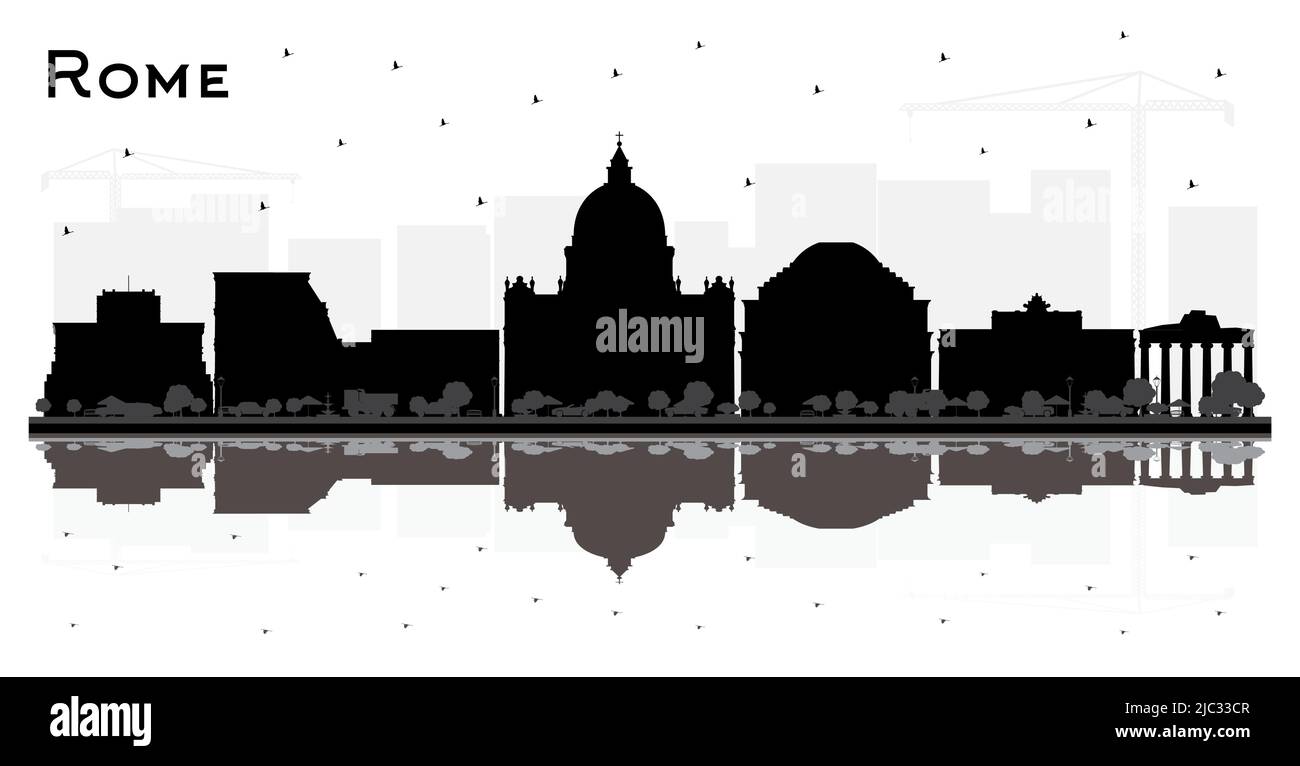 Rome Italy City Skyline Silhouette with Black Buildings and Reflections ...