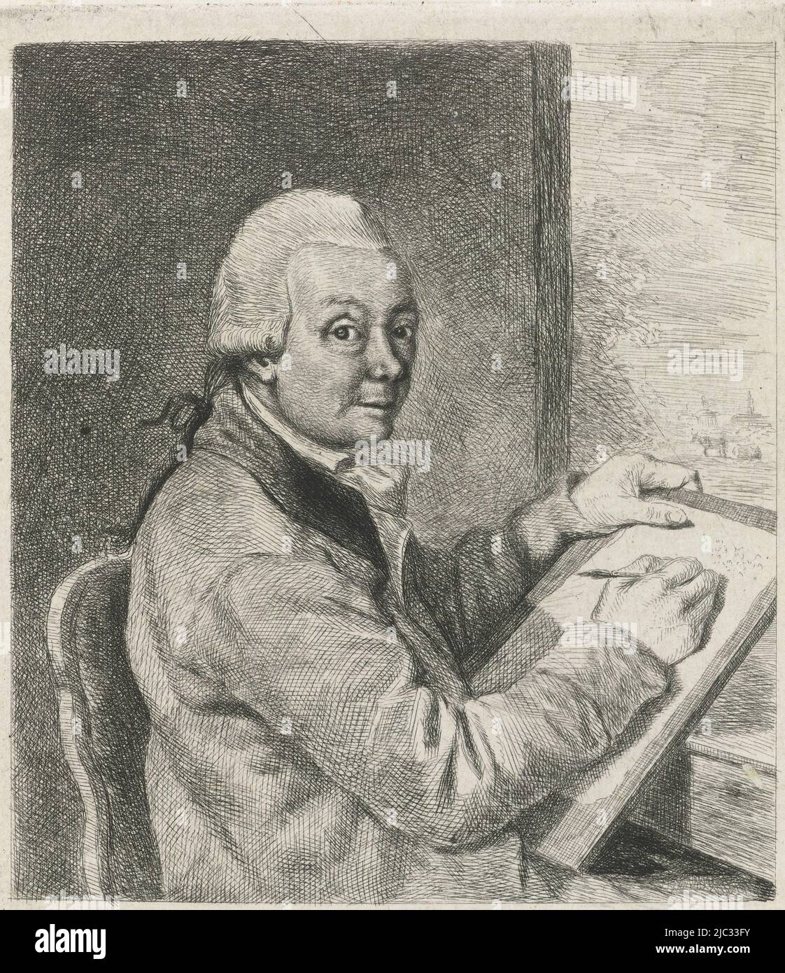 Johannes Janson sitting by the window with and drawing board in hand ...