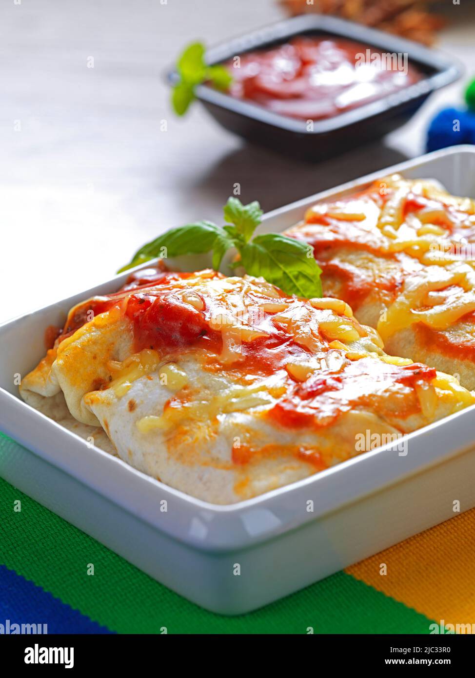 a traditional greek plate in a modern style.Pittas stuffed with ...