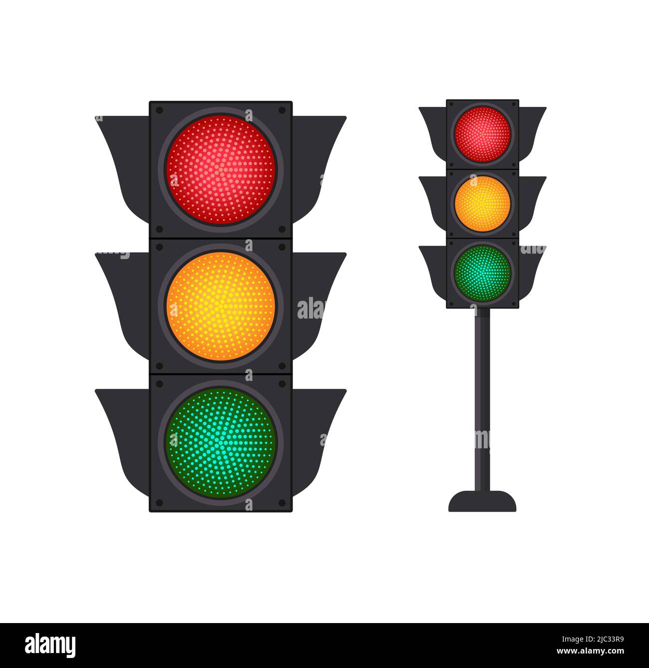 Icons depicting typical horizontal traffic signals with red light above ...