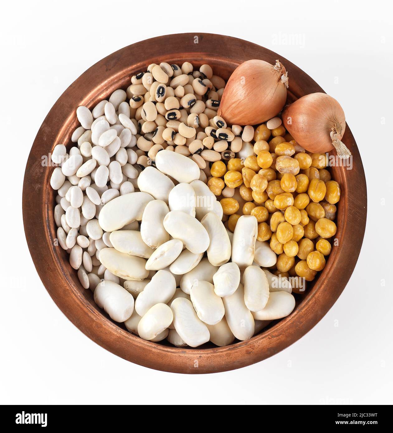 different kinds of beans in a traditional bowl in a vertical view Stock ...