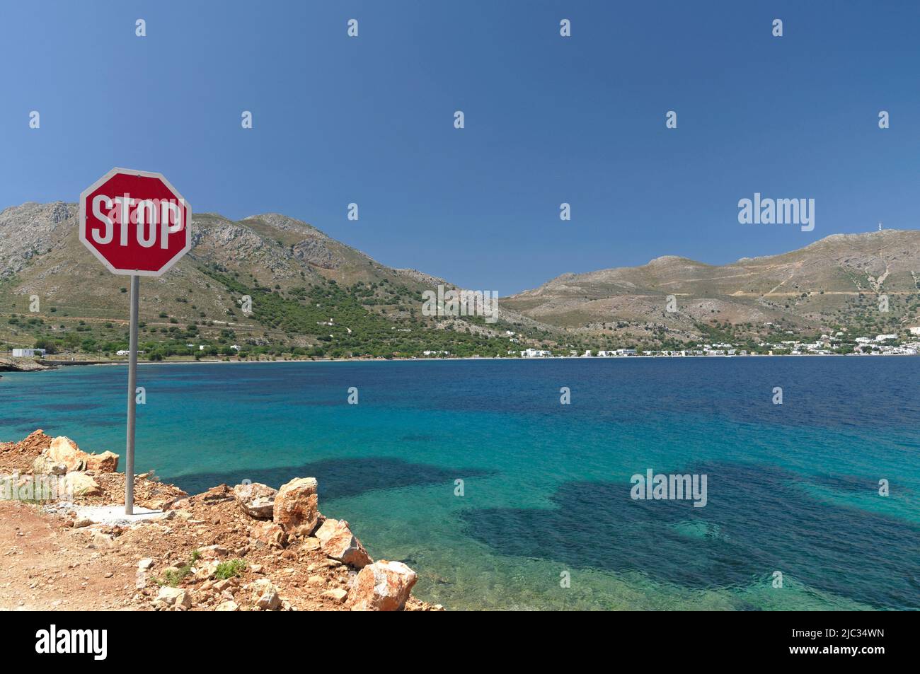 Stop sign, Tilos Island, near Rhodes island, Dodecanese Stock Photo - Alamy
