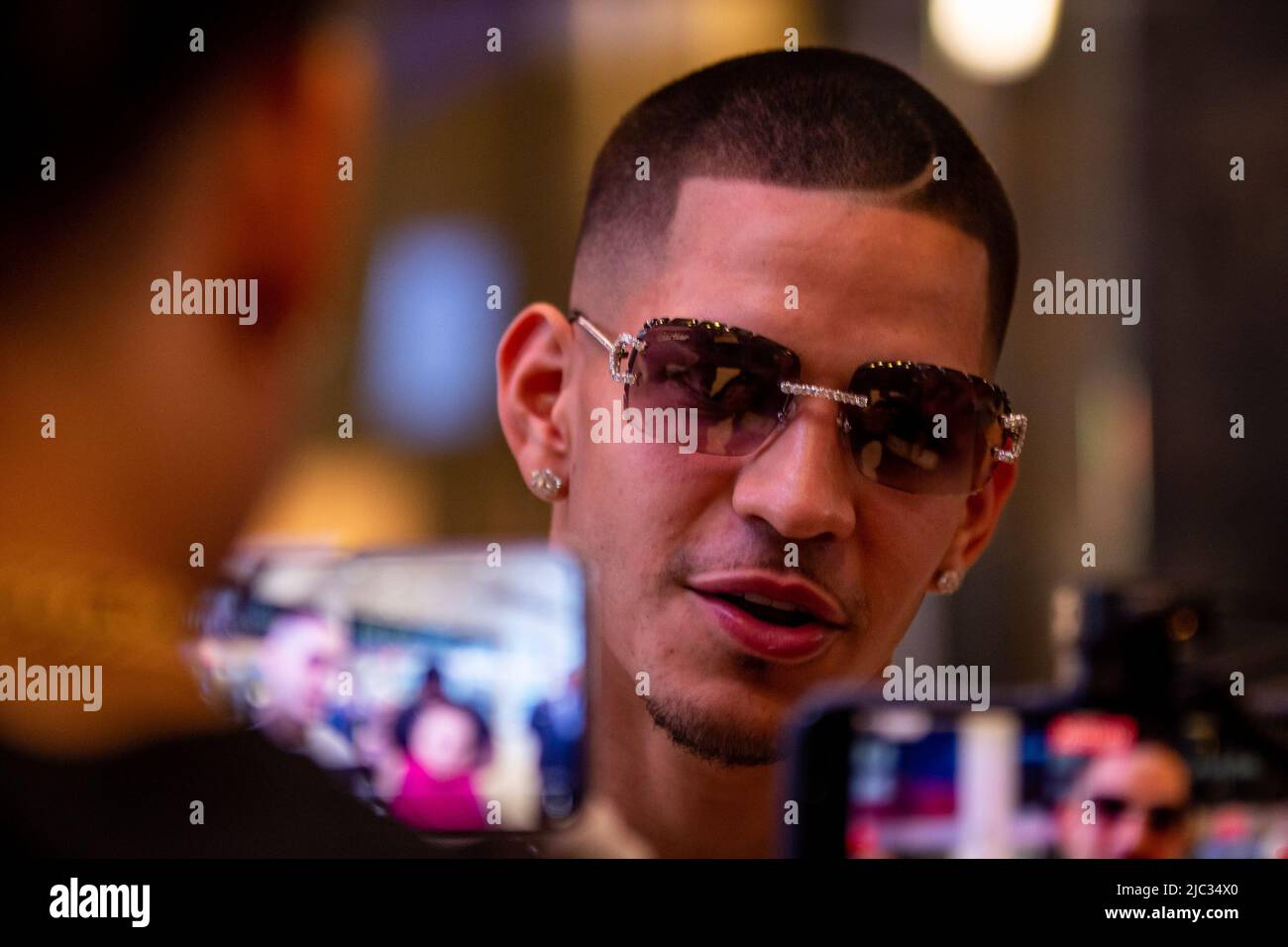 NEW YORK, NY - JUNE 9: Edgar Berlanga talks to the press during the ...
