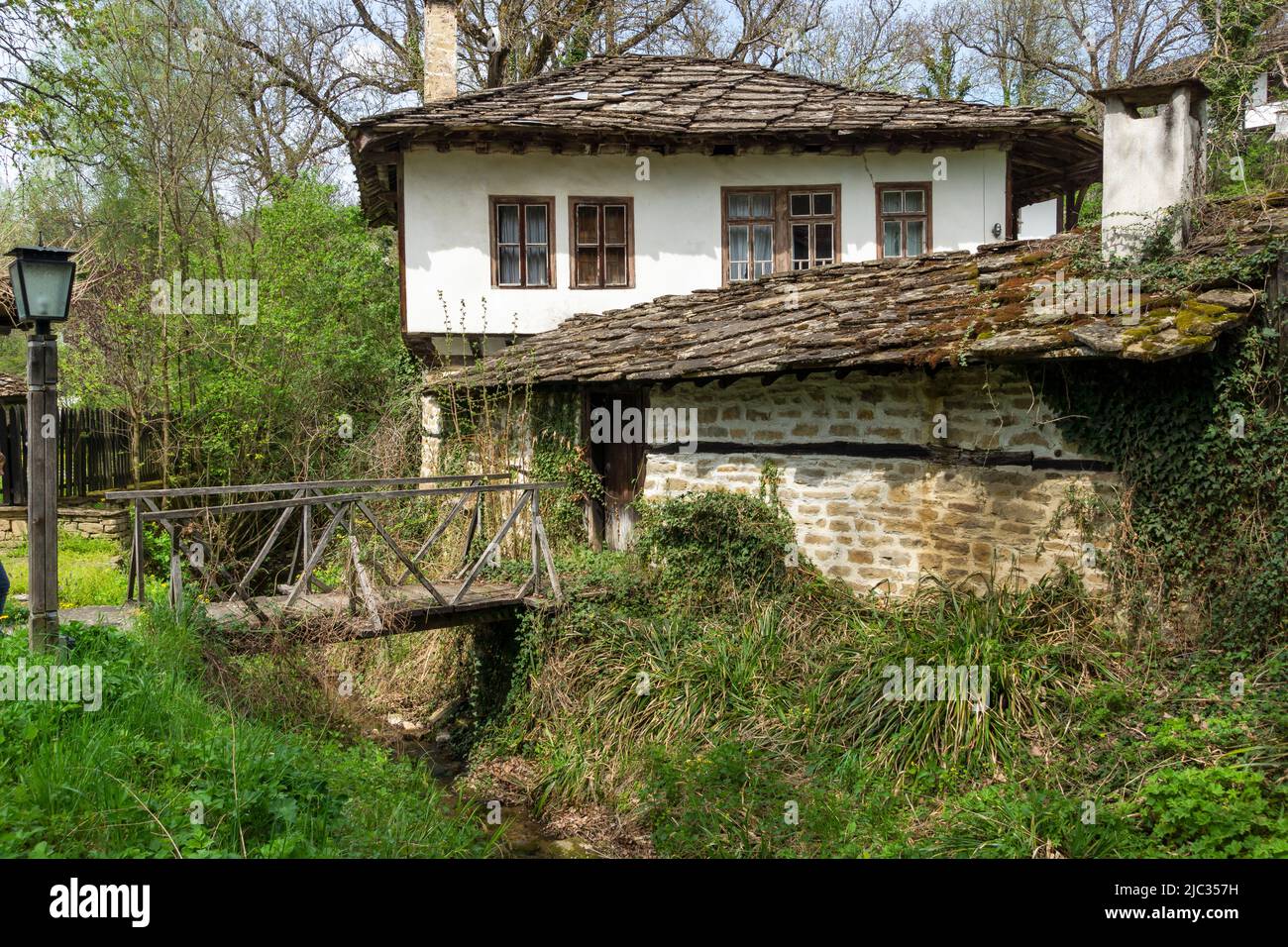 Typical street and old houses at historical village of Bozhentsi ...