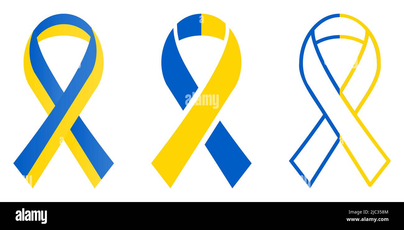 Set of ribbons of solidarity with Ukraine. Vector blue and yellow ...