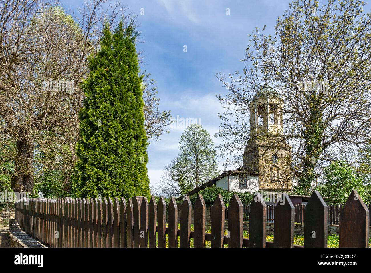 Typical street and old houses at historical village of Bozhentsi ...