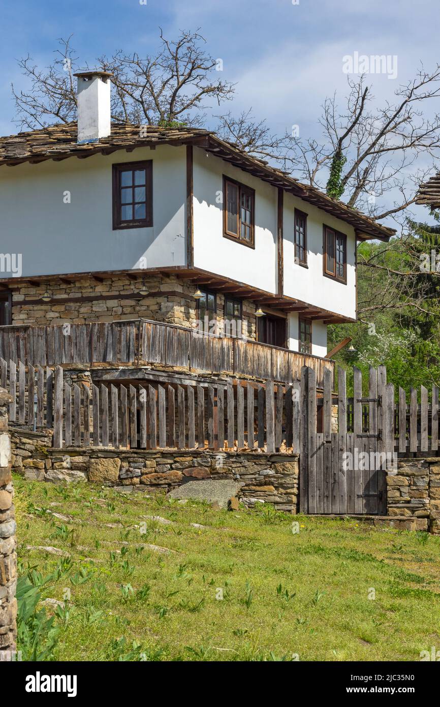 Typical street and old houses at historical village of Bozhentsi ...