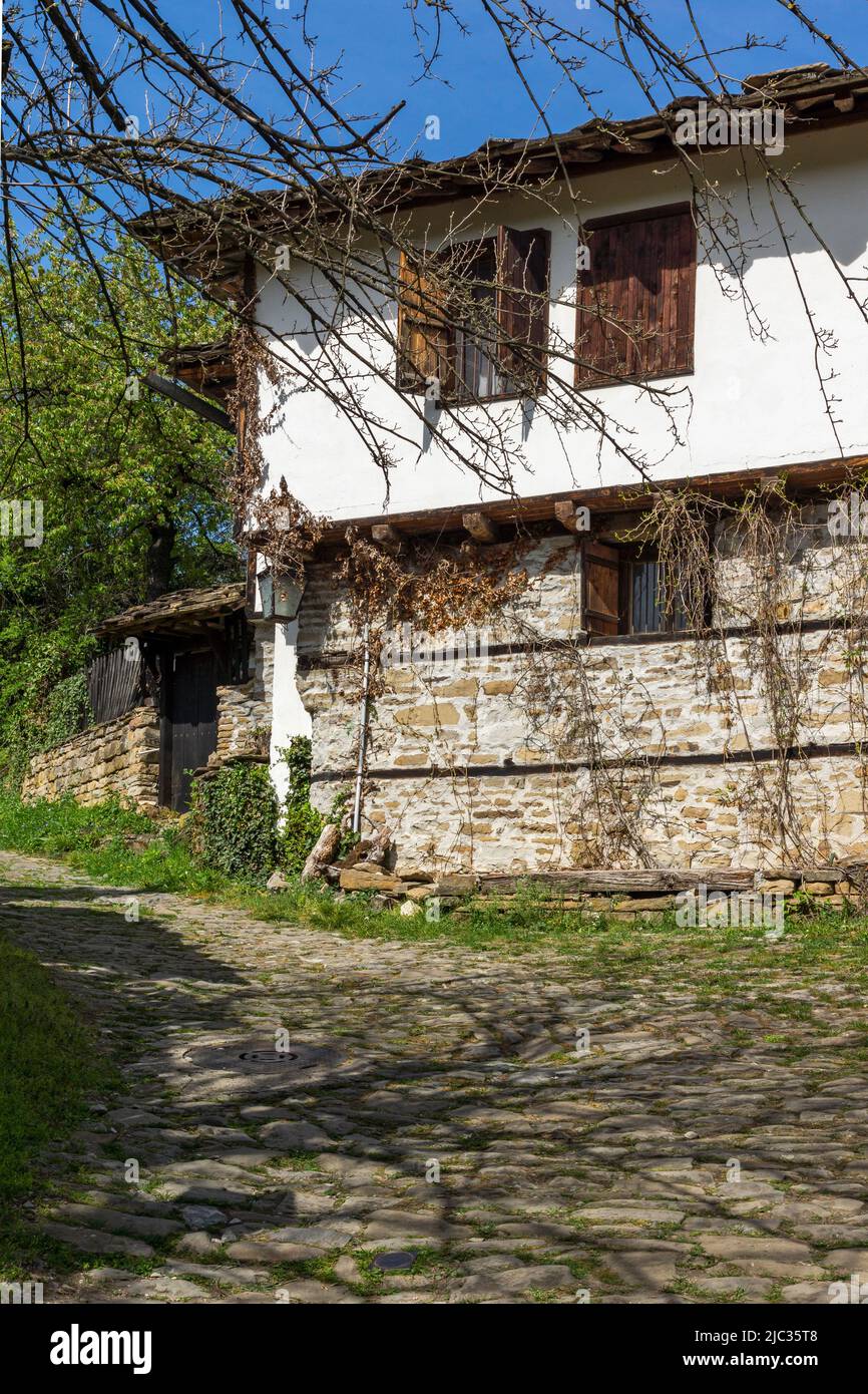 Typical street and old houses at historical village of Bozhentsi ...