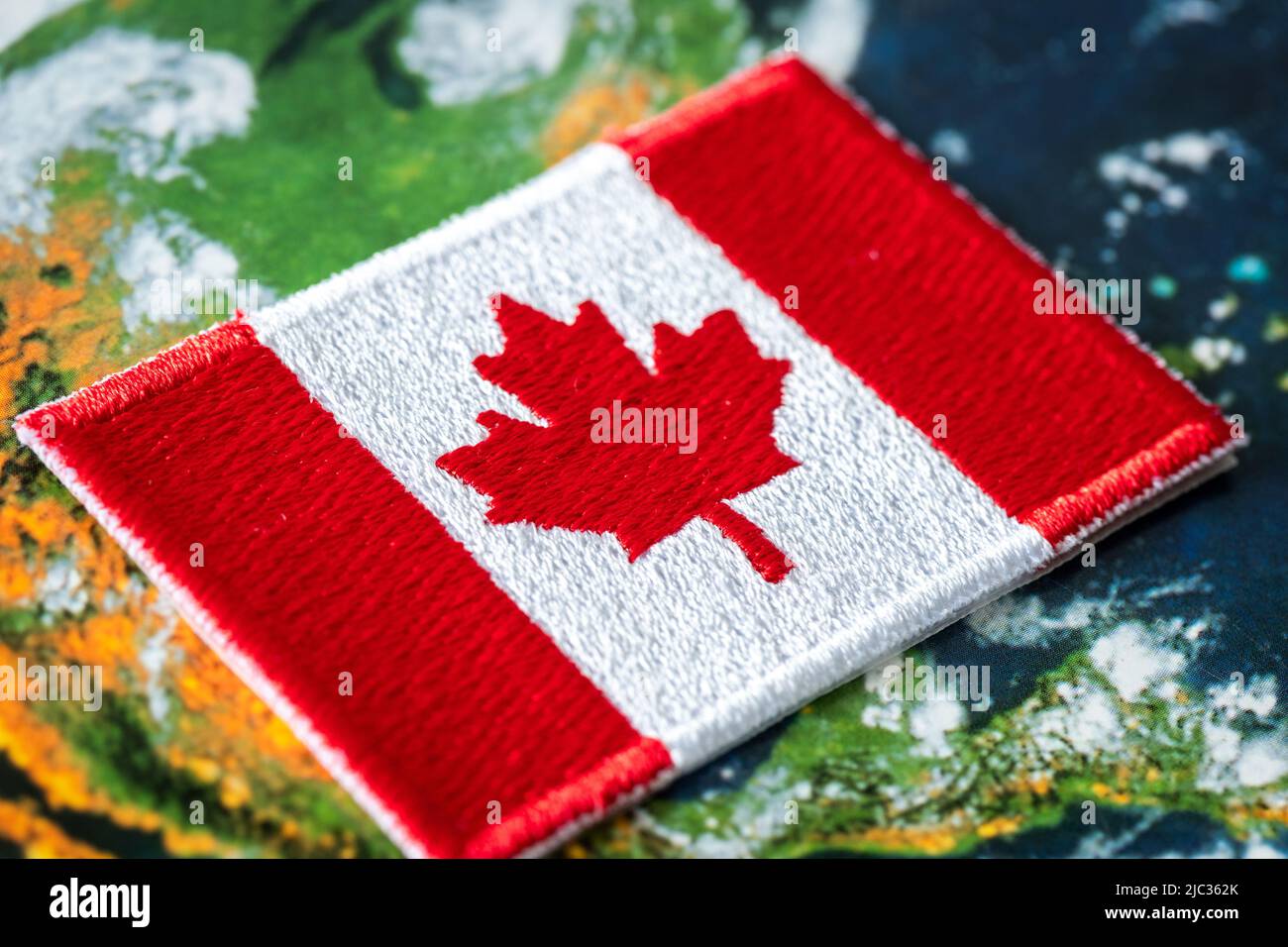 Canada flag on world map background, concept, policy and natural ...