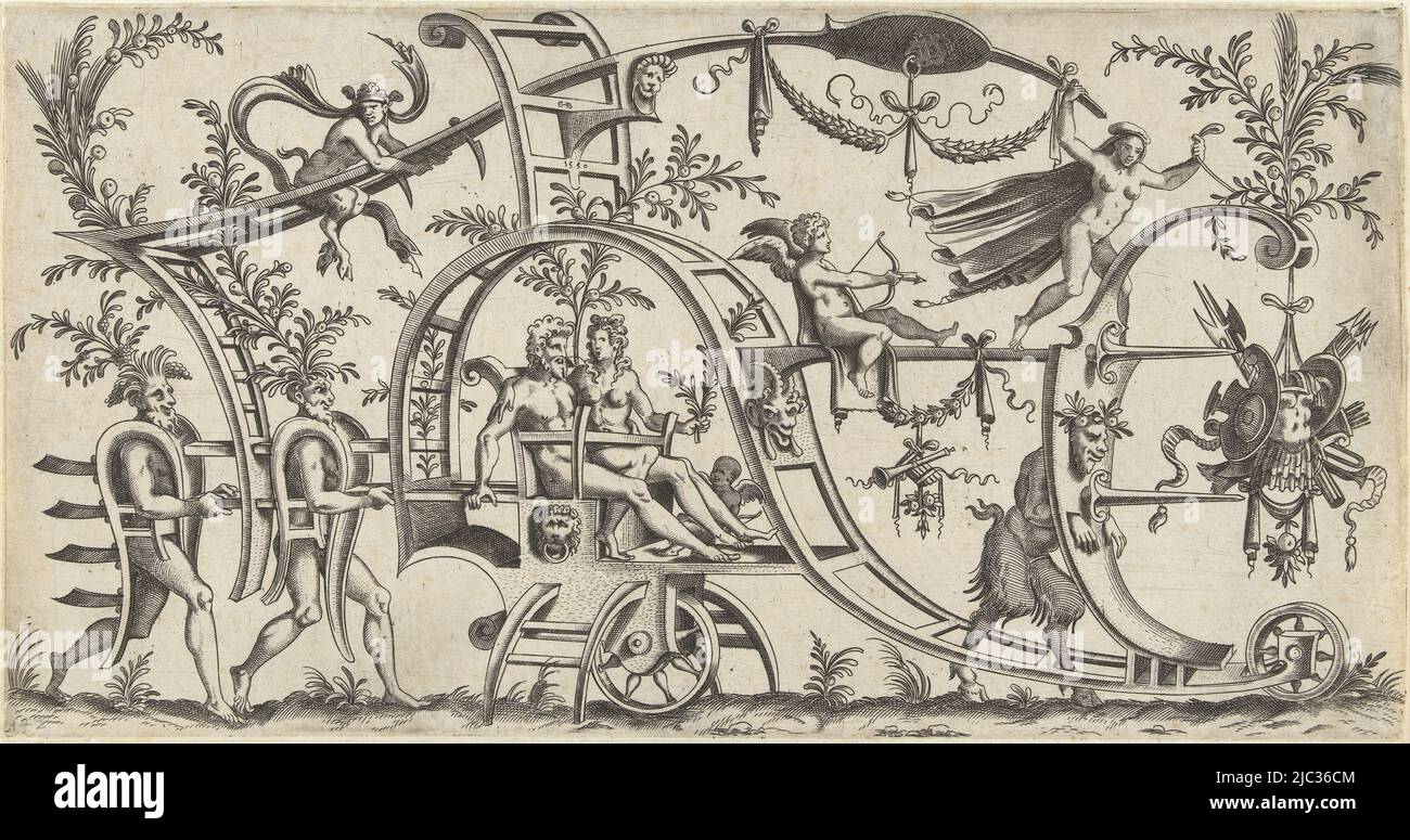 The chariot is pulled by satyr pushed by two others hi-res stock ...