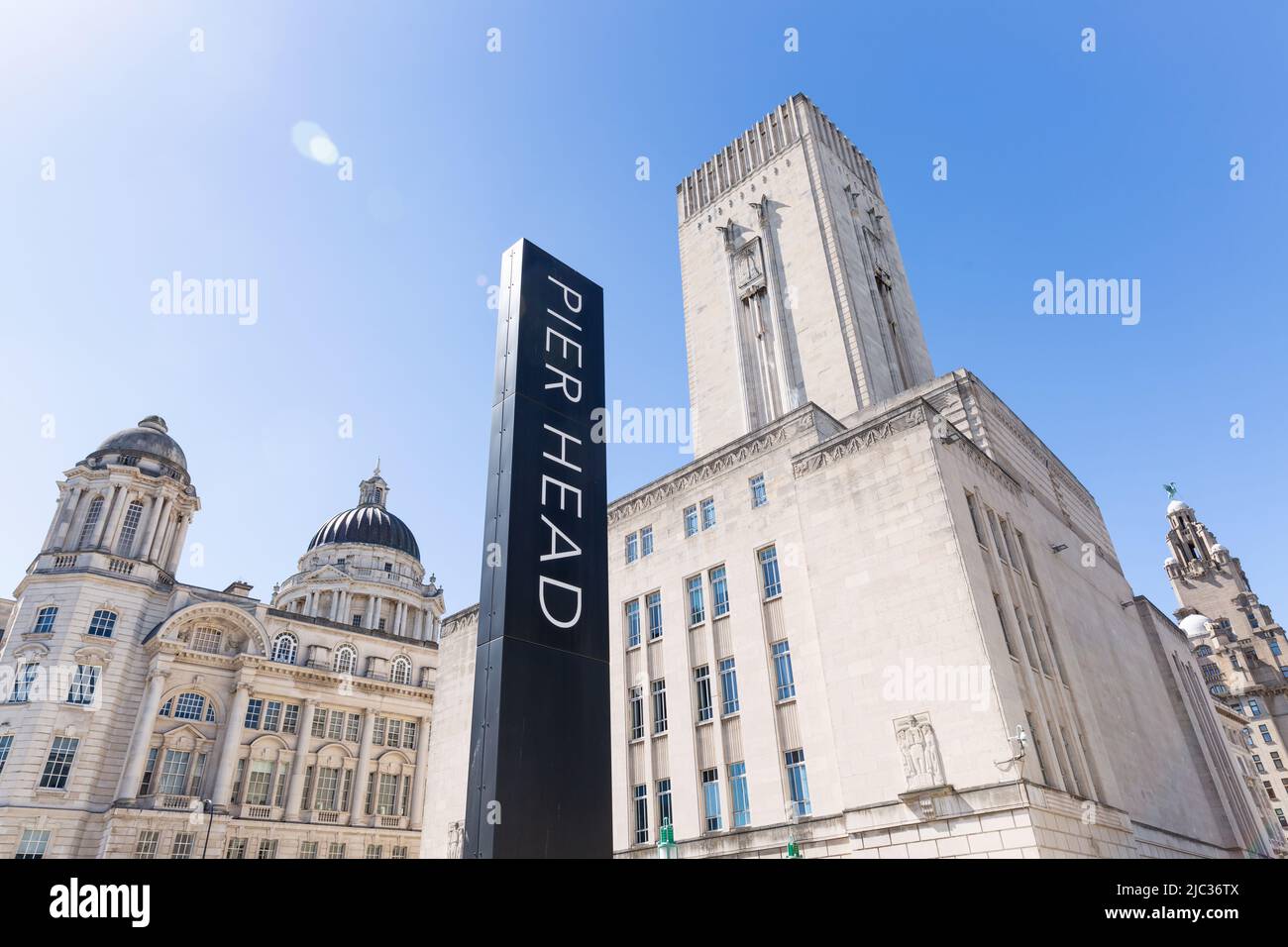 Pier Head sign in front of the art deco style George’s Dock Building ...